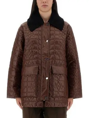 GANNI Quilted Midi Jacket - Brown