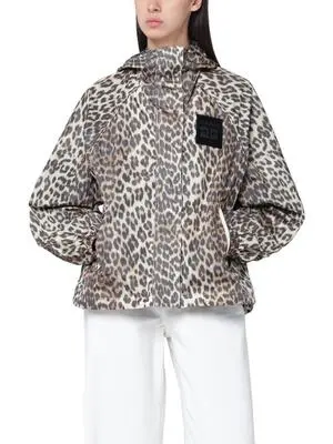 GANNI Leopard Print Hooded Jacket - Beige