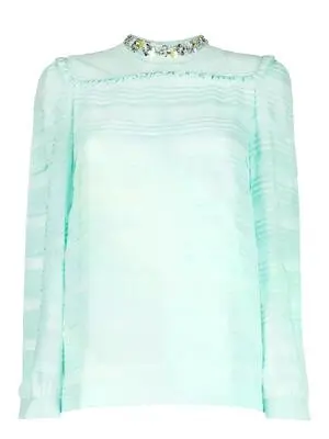 Miu Miu Ruffle-detailed Silk Blouse - Blue