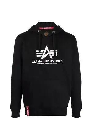 Alpha Industries Logo Drawstring Hoodie - Black
