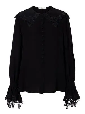 Chloé Embroidered Silk Crepe De Chine Blouse - Black