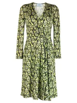 Prada Abstract-print Silk Knee-length Dress - Green