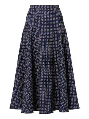 Max Mara Benda Printed Jersey Midi Skirt - Blue