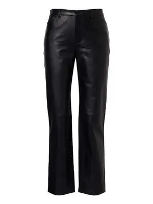 Vince Leather Cropped Straight Pants - Black