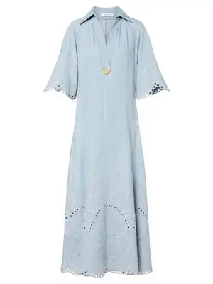 Zimmermann Daylight Embroidered Denim Midi Dress - Blue