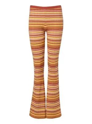BANANHOT Ann Ribbed-knit Striped Flared Pants - Multicoloured