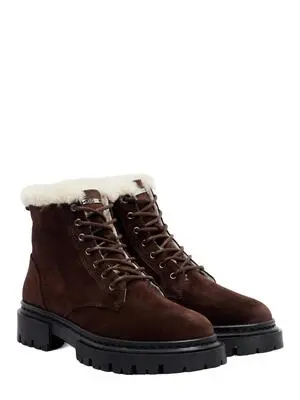 STAUD Henry Shearling-Lined Suede Combat Boots