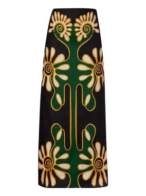 CALA DE LA CRUZ Celina Printed Linen Midi Skirt - Multicoloured