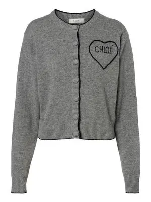 Chloé Logo Wool And Cashmere Cardigan - Grey