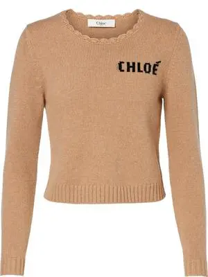 Chloé Logo Wool And Cashmere Sweater - Beige