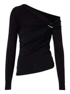Veronica Beard Lozea Asymmetric Ruched Jersey Top - Black