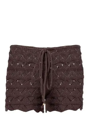 BANANHOT Mina Open-knit Cotton-blend Shorts - Brown
