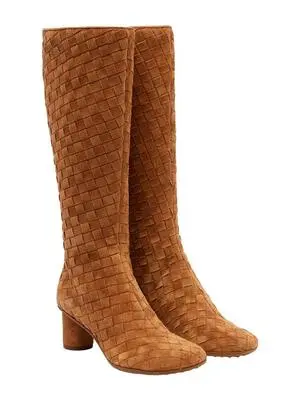 Bottega Veneta Atomic Intrecciato Knee-high Suede Boots - Brown