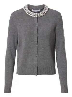 Veronica Beard Daro Embellished Wool Cardigan - Grey