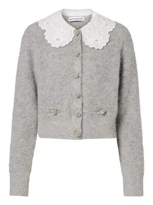 SELF-PORTRAIT Embellished Lace-trimmed Cardigan - Grey