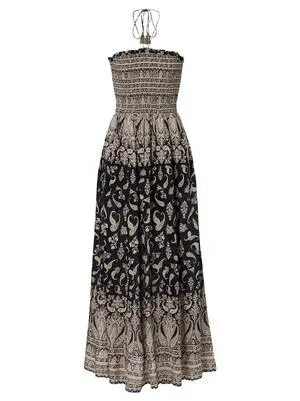 Veronica Beard Ayanna Paisley Shirred Maxi Dress - Black