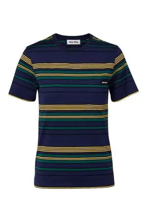 Miu Miu Striped Cotton Jersey T-shirt - Blue