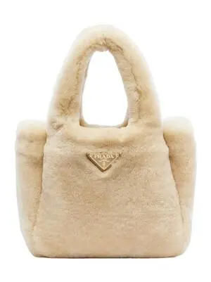 Prada Mini Shearling Top-handle Bag - Beige
