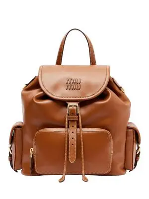 Miu Miu Logo Leather Backpack - Brown