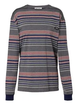 Miu Miu Striped Oversized Cotton Jersey T-shirt - Grey