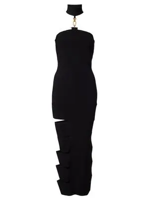 Balmain Cutout Ribbed-knit Gown - Black