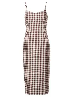 Posse Sadie Gingham Linen Midi Dress - Brown