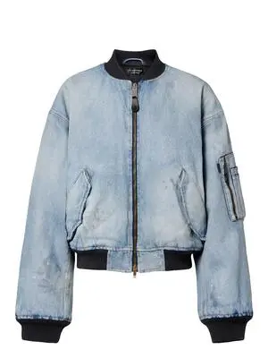 Balenciaga Cropped Denim Bomber Jacket - Blue