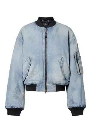 Balenciaga Cropped Denim Bomber Jacket - Blue