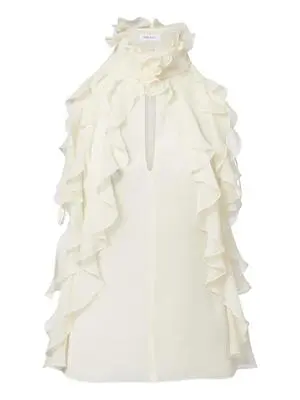 Alexander McQueen Ruffled Cutout Silk Georgette Top - White