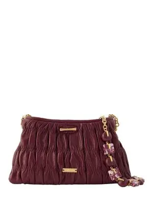 Cult Gaia Kiraz Mini Beaded Ruched Leather Clutch Bag - Burgundy