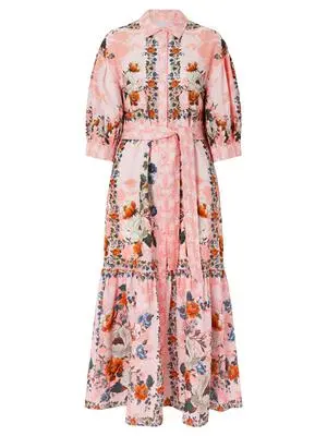 Borgo De Nor Bianca Belted Printed Linen And Cotton-blend Midi Dress - Pink