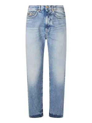 Versace Embellished Straight-leg Jeans - Blue