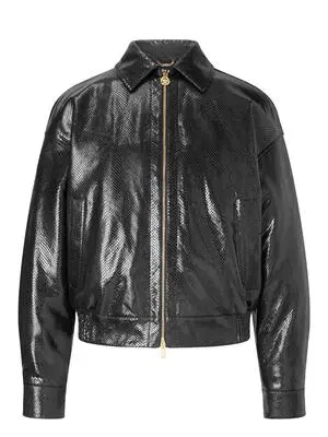 Versace Padded Snake-effect Leather Blouson Jacket - Black