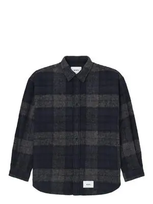 WTAPS Logo-appliquéd Checked Brushed Wool-blend Overshirt - Gray