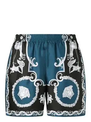 Versace Mythic Baroque Straight-leg Silk-twill Shorts - Blue