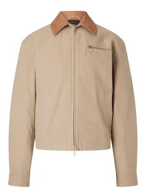 Versace Leather-Trimmed Cotton-Canvas Blouson Jacket Beige