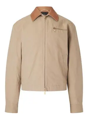 Versace Leather-trimmed Cotton-canvas Blouson Jacket - Neutrals