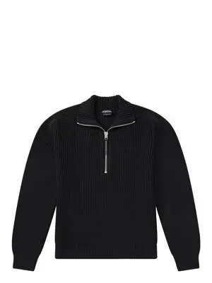 TOM FORD Ribbed Merino Wool Half-zip Sweater - Black