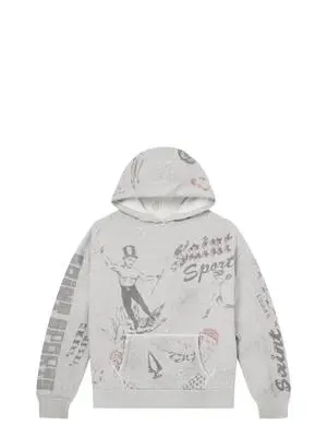 SAINT MXXXXXX Printed Distressed Cotton-jersey Hoodie - Gray