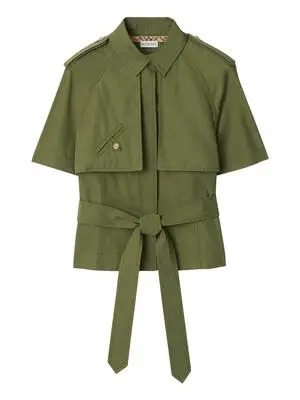 Burberry Cotton Gabardine Shirt With Belt - Green