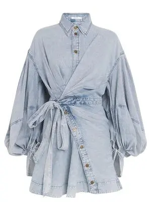 ZIMMERMANN Denim Rebellion Wrap Mini Dress