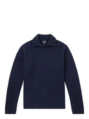 A.p.c. Oversized Ribbed Wool And Cashmere-blend Polo Sweater - Blue