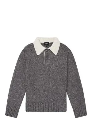 A.p.c. Flecked Wool Polo Sweater - Gray