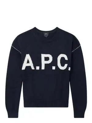 A.p.c. Logo-intarsia Wool-blend Sweater - Blue