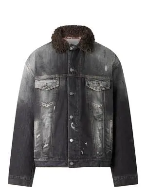 Acne Studios Robert Plush-trimmed Distressed Denim Jacket - Black