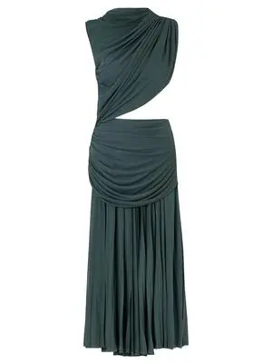 Proenza Schouler Irma Ruched Pleated Jersey Maxi Dress - Green