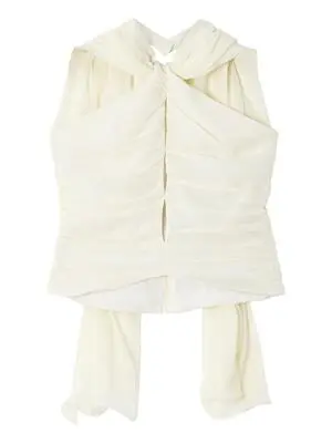 Posse Solene Scarf-detailed Ruched Chiffon Halterneck Top - Yellow