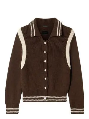 MOTHER The Little Raquette Appliquéd Striped Alpaca Cardigan - Brown