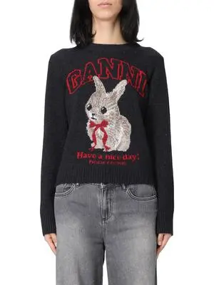 GANNI Ganni Crew Neck Tiger Graphic Pullover Black