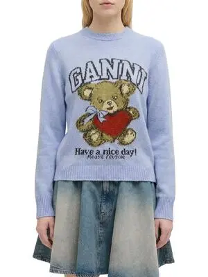 GANNI Crew Neck Tiger Graphic Pullover - Gnawed Blue